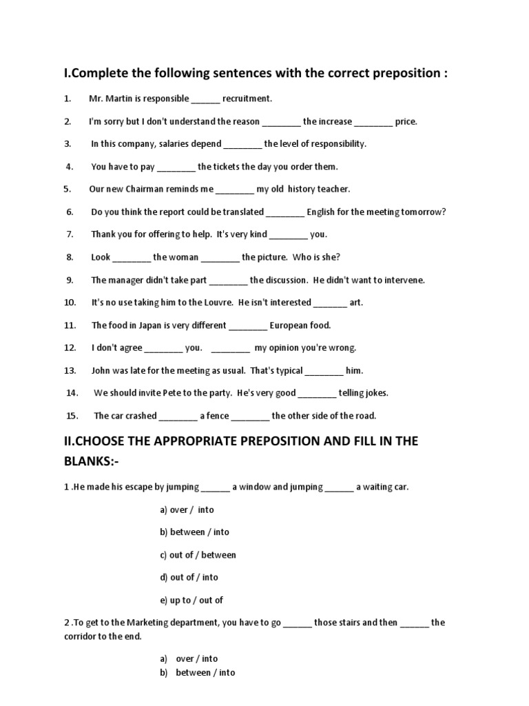Prepositions Exercises | PDF | Leisure