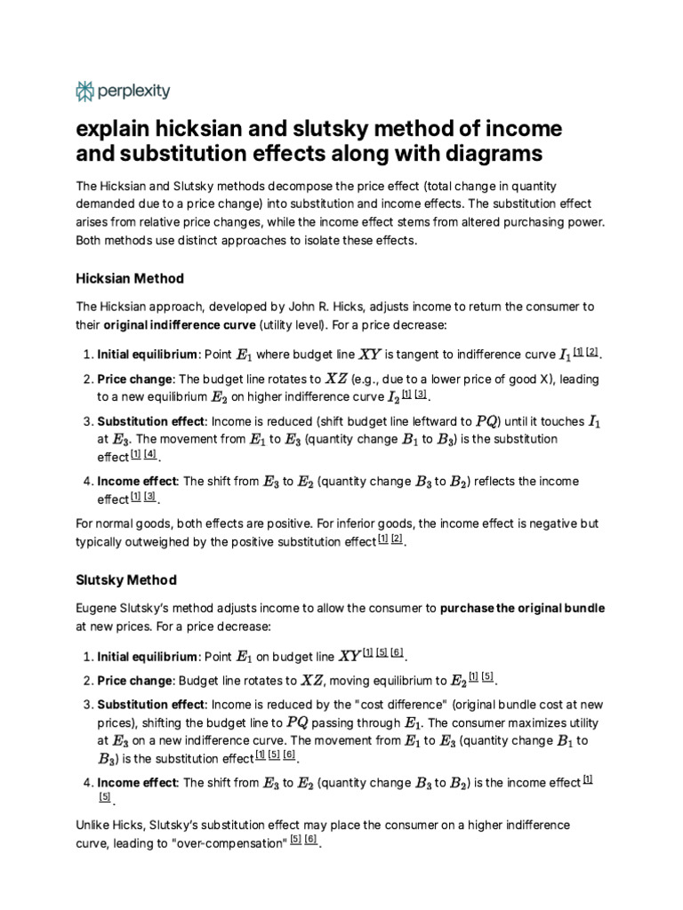 Explain Hicksian and Slutsky Method of Income and | PDF | Economics ...