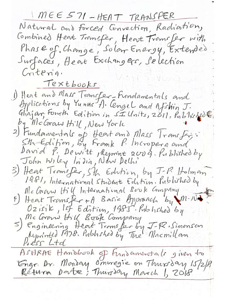 MEE71 - Prof Obanor (Heat Transfer) | PDF