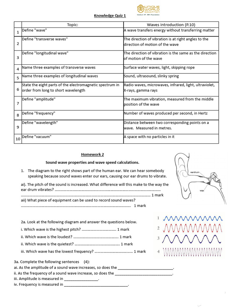 Year 8 Worksheet Sound - Adam | PDF | Waves | Sound