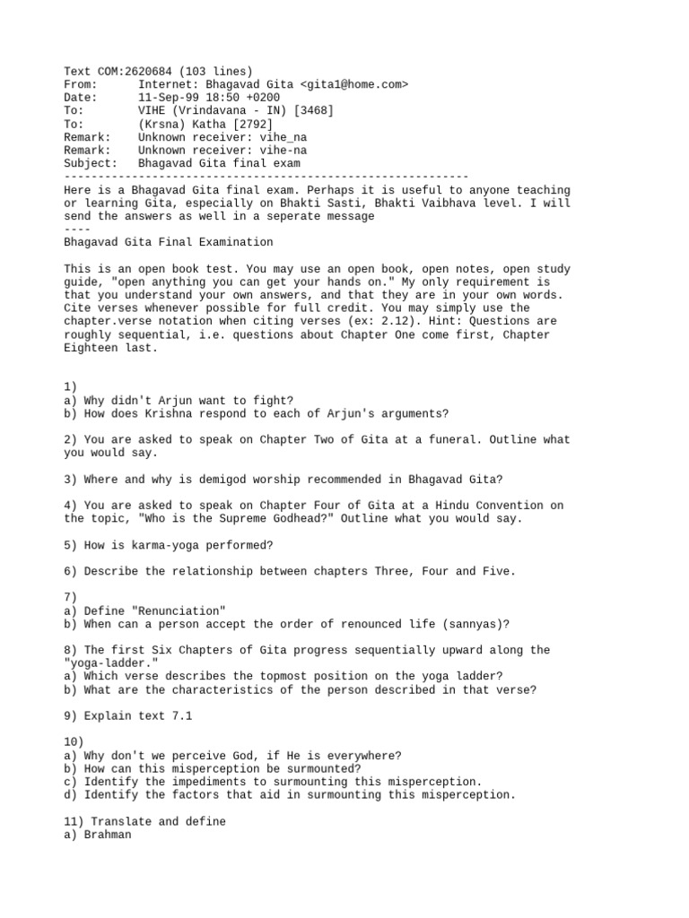 BG Exam | PDF | Bhagavad Gita | Bhakti