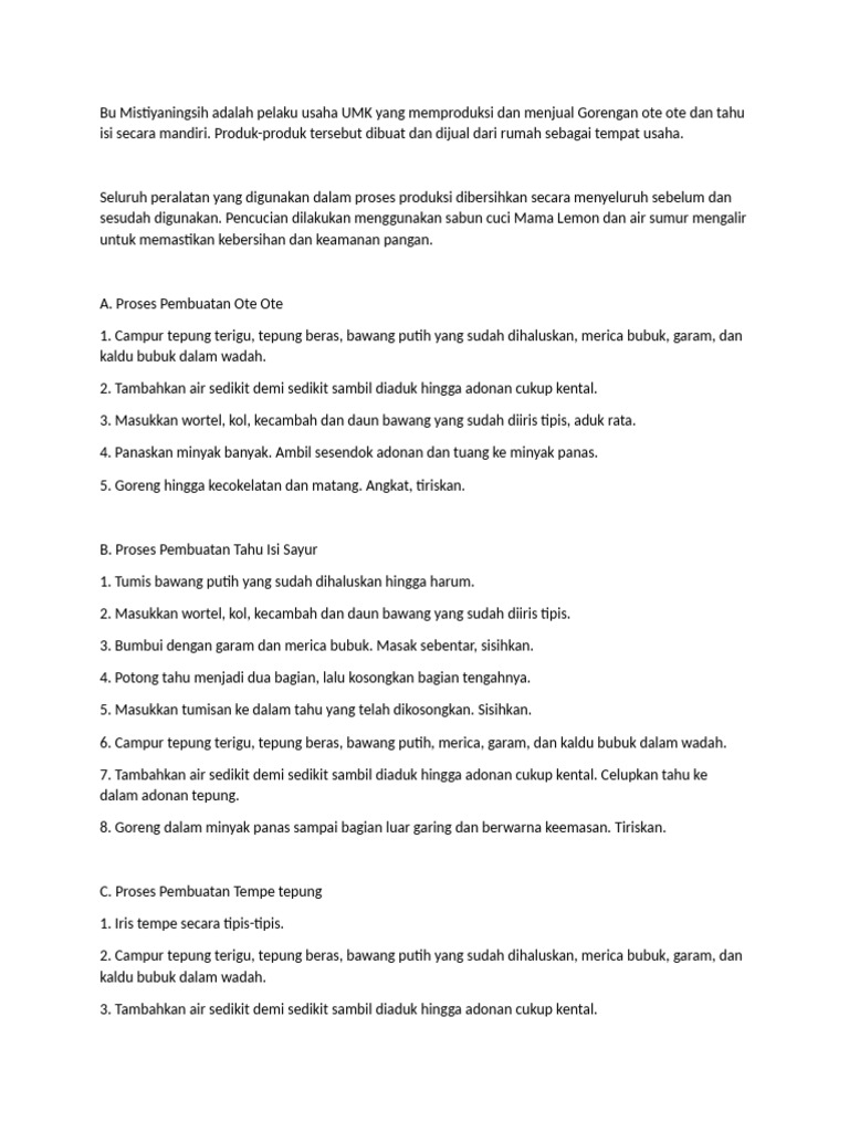 Alur Ote ote, tahu isi, tempe tepung | PDF