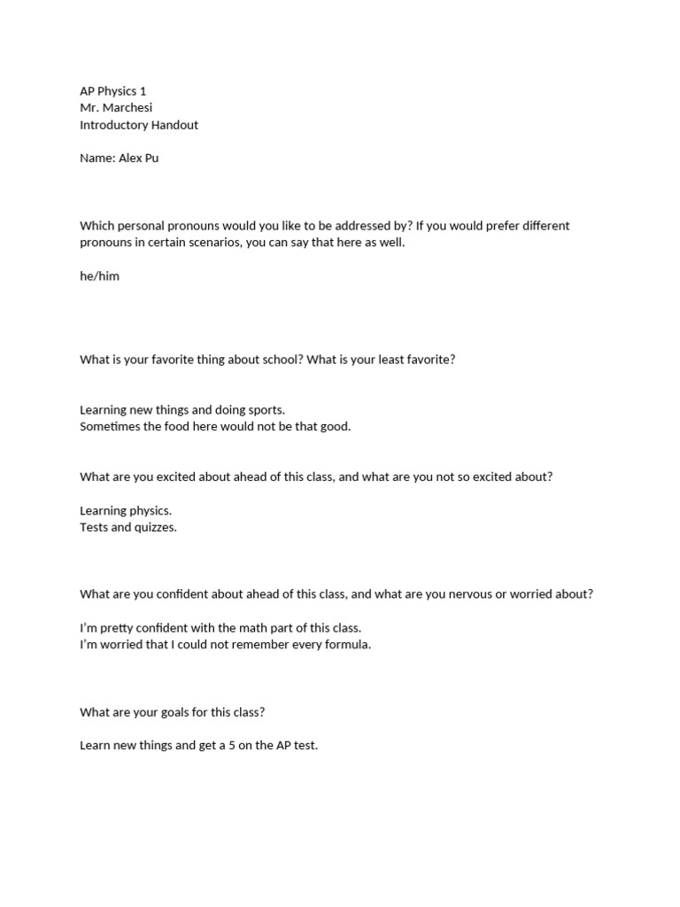 AP Physics Introductory Handout | PDF