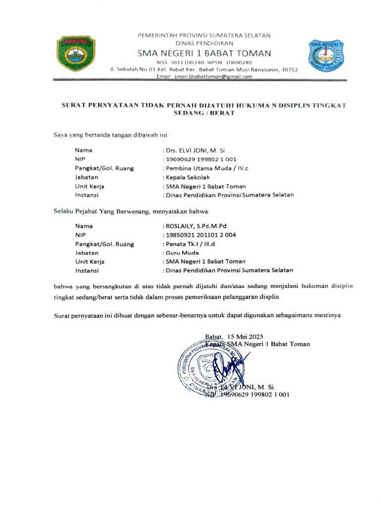 Surat Keterangan Bebas Hukuman Disiplin | PDF