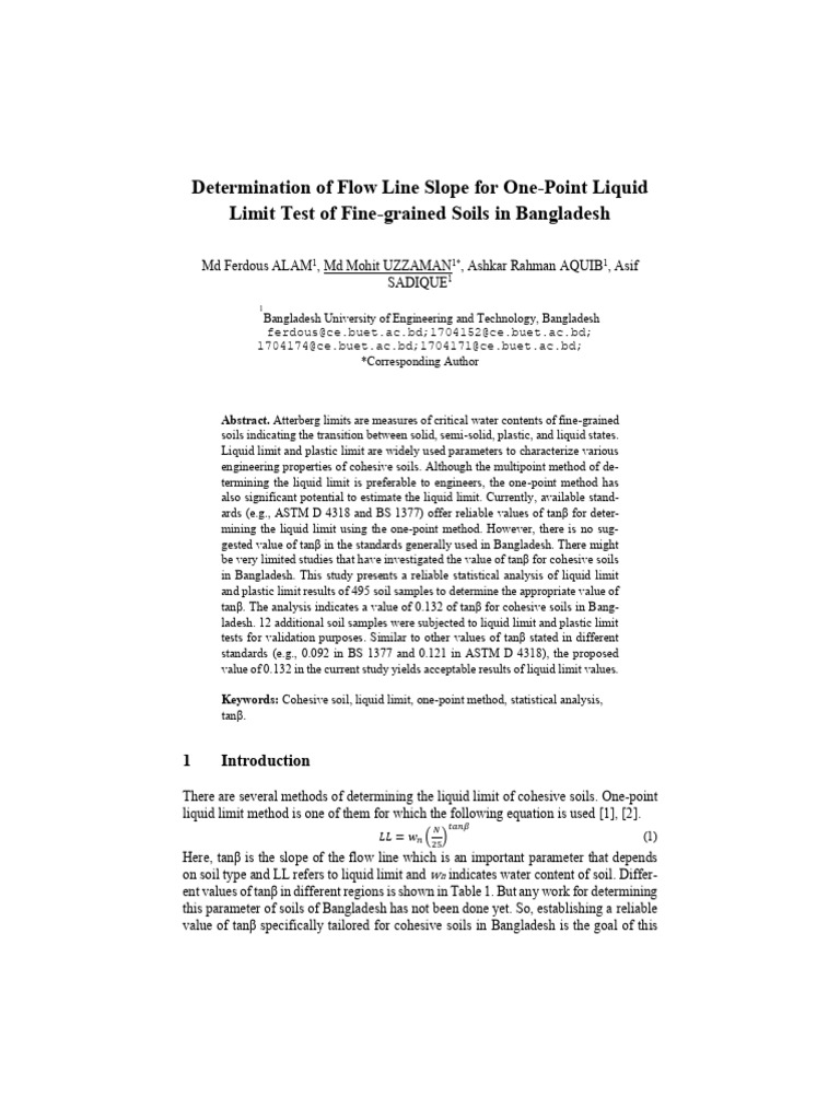 Determination of Flow Line Slope For One-Point Liquid Limit Test of ...