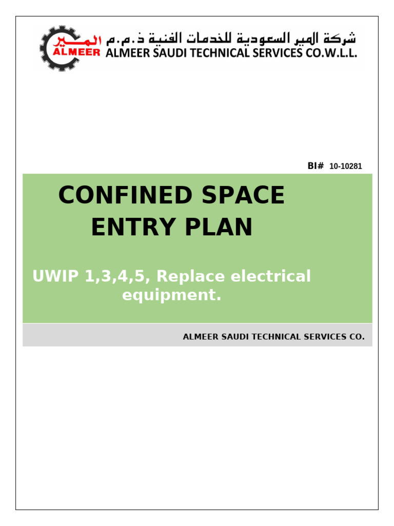 Almeer Confined Space Entry Plan - UWIP | PDF | Working Conditions | Safety