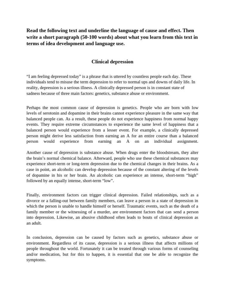 Clinical Depression - Essay | PDF | Major Depressive Disorder | Alcoholism