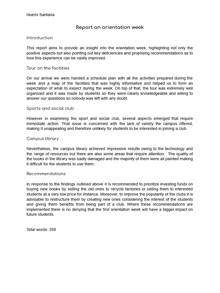 Orientation Week Report and Recommendations | PDF