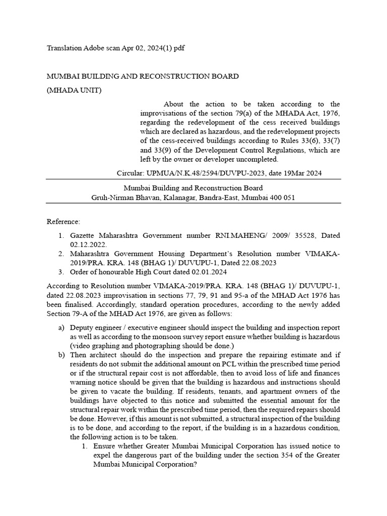 Mhada 33 (7) - 79A Guidelines | PDF