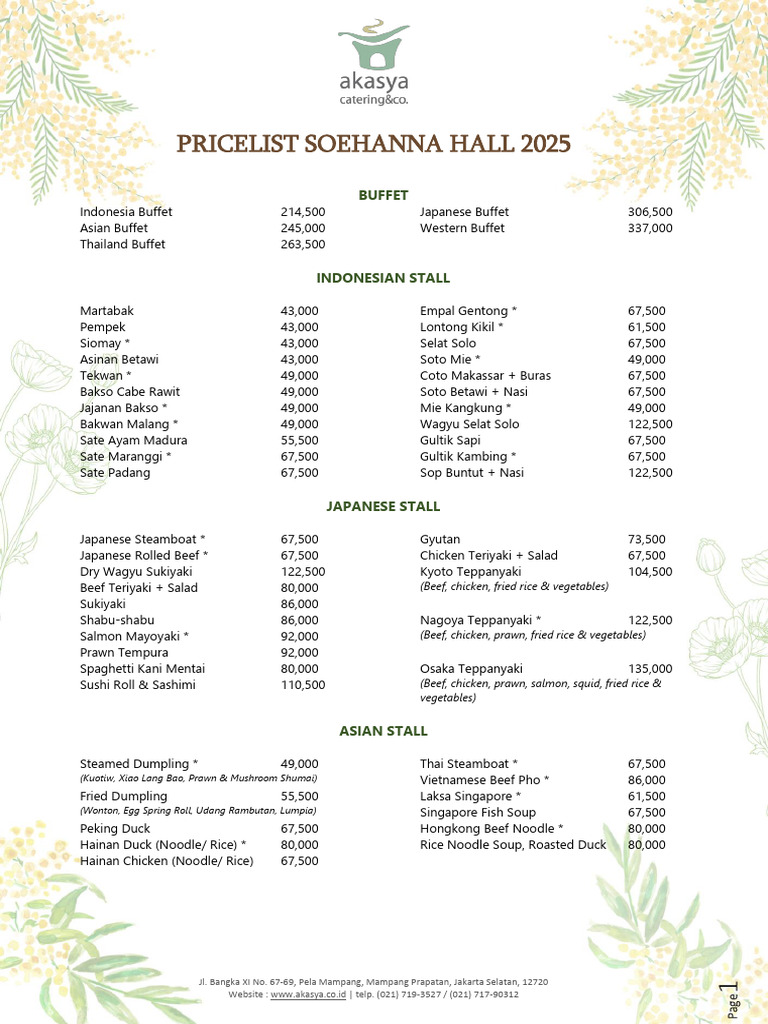 Soehanna Hall Catering Pricelist 2025 | PDF | Indonesian Cuisine | Food ...