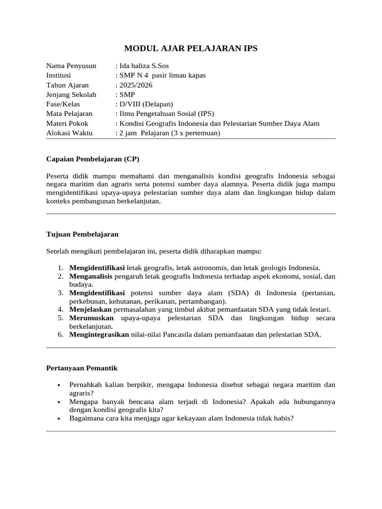 Modul Ajar Pelajaran Ips | PDF