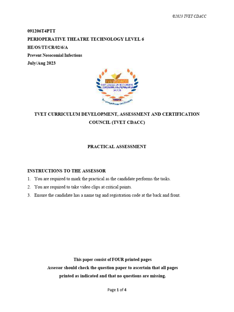 Observation Checklist Nosocomial Infections | PDF