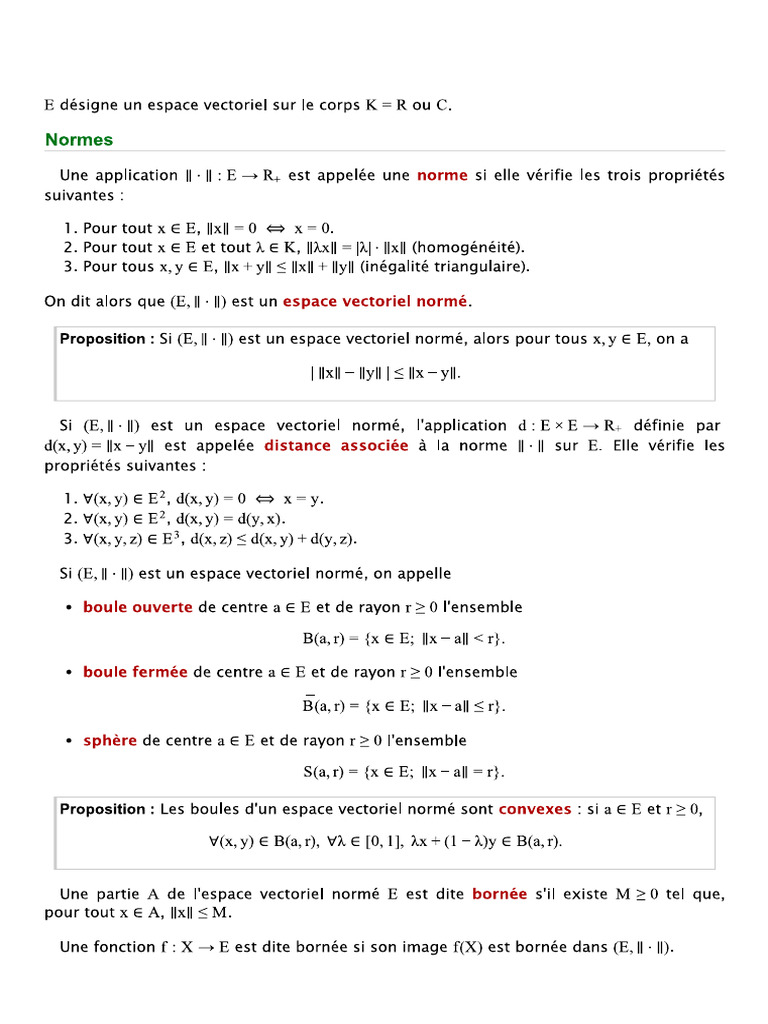 Espaces Normés Cours & 33-3 Exes BIBMATH | PDF