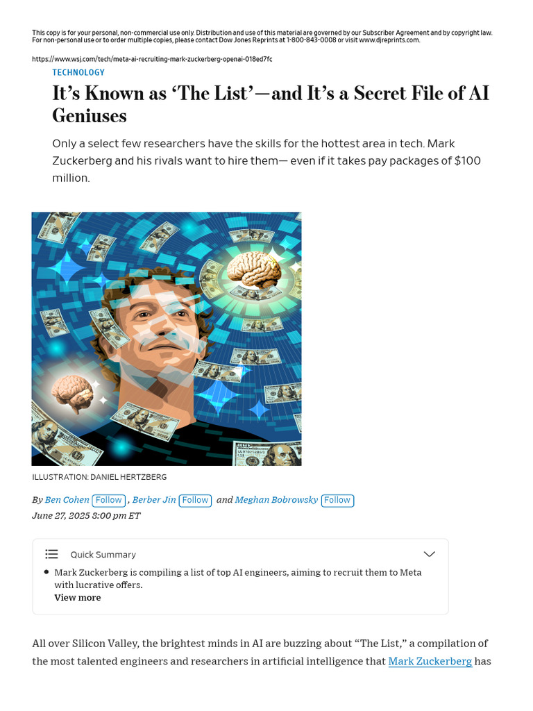 It's Known As The List'-And It's A Secret File of AI Geniuses - WSJ | PDF | Artificial ...