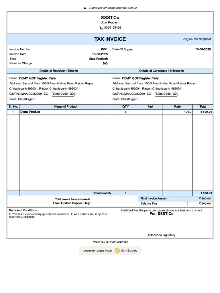 Invoice 1 DEMO GST Register Party w9NXg9k | PDF | Invoice | Payments