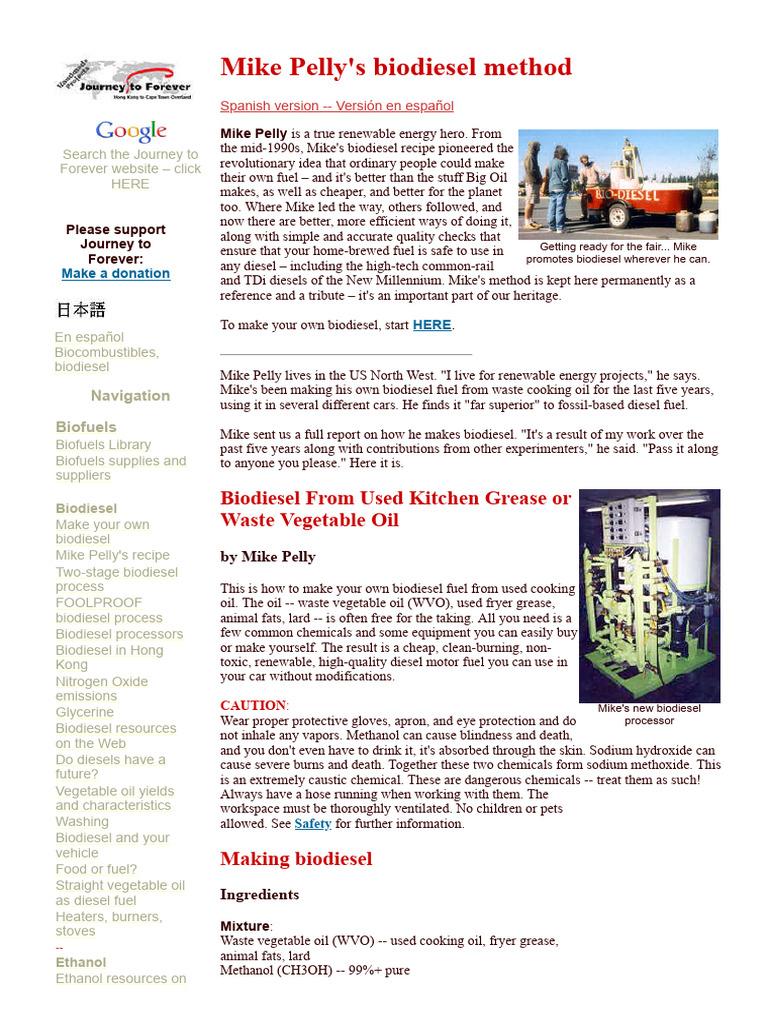 Biodiesel Recipe From Mike Pelly - Journey To Forever | PDF | Biodiesel ...