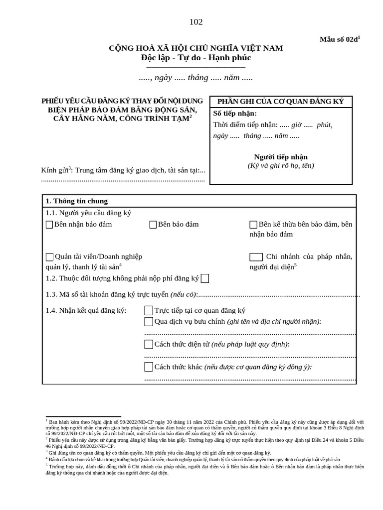 Mau So 02d - Phieu Yeu Cau Dang Ky Thay Doi BPBĐ Bang Dong San | PDF