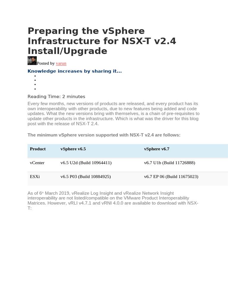 VSphere Infrastructure For NSX-T v2 - 4 Install - Upgrade | PDF | System Software | Software