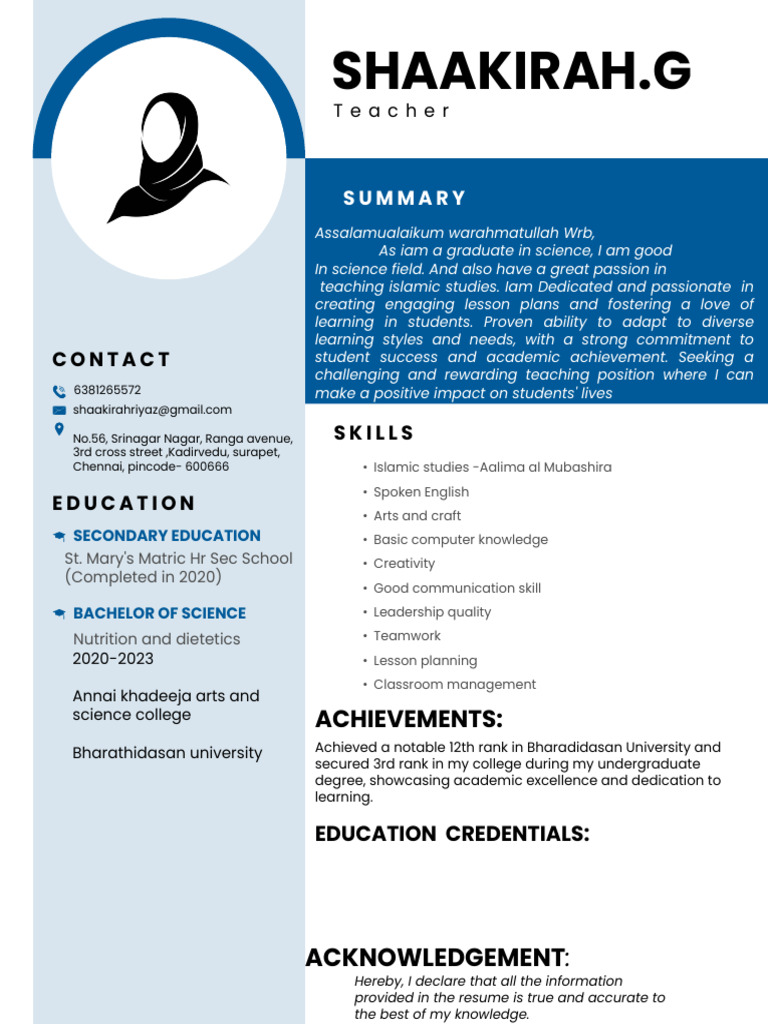 Shaakirah.G: Acknowledgement | PDF | Learning | Cognition