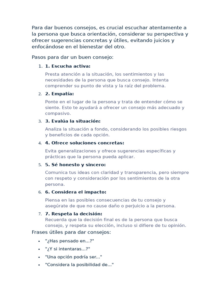 Como Dar Buenos Consejos | PDF