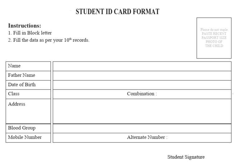 Student ID Card Format - V1 | PDF