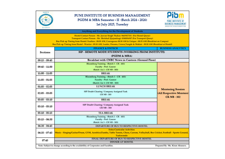 Sem 2 - PGDM & Mba - TT - Batch 2024-26-1st July 2025 | PDF
