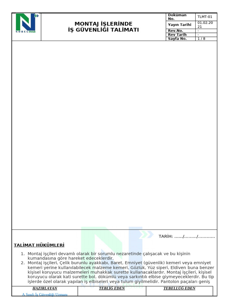 TLMT-01 - Montaj İşlerinde İGT | PDF
