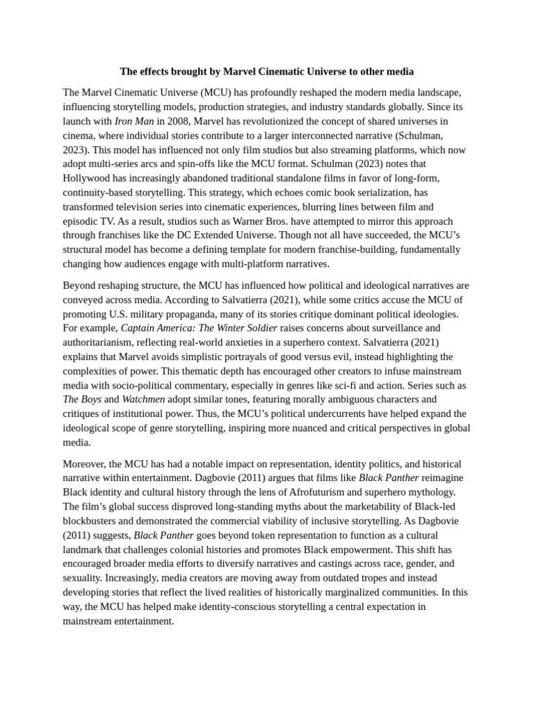 The Effects Brought by Marvel Cinematic Universe To Other Media | PDF ...