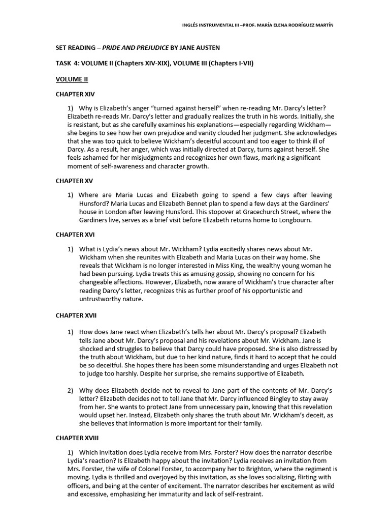 Pride and Prejudice: Chapters XIV-VII Analysis | PDF | Mr. Darcy ...