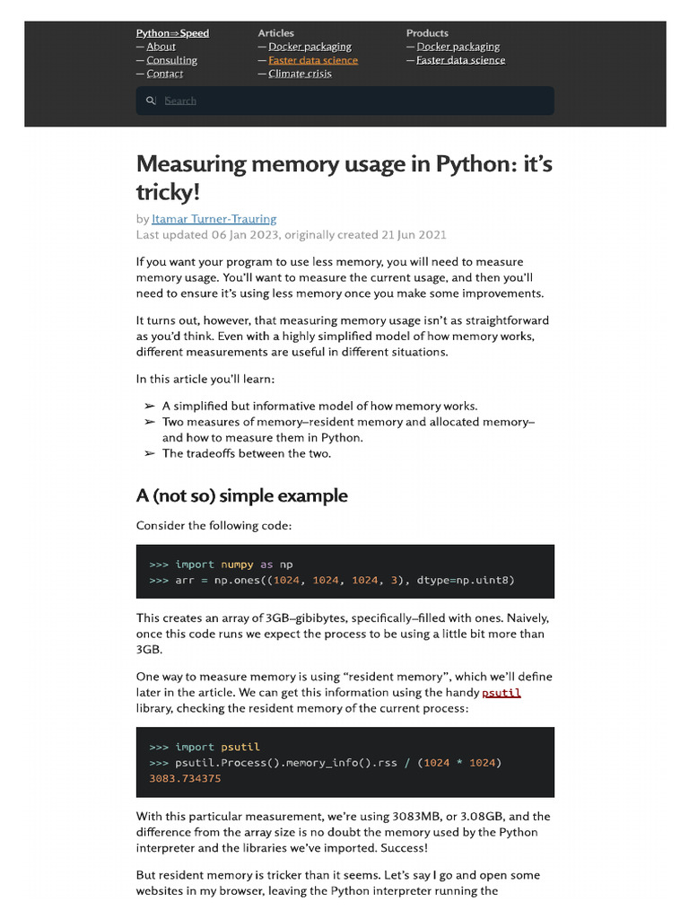 Measuring Memory Usage in Python - It's Tricky! | PDF
