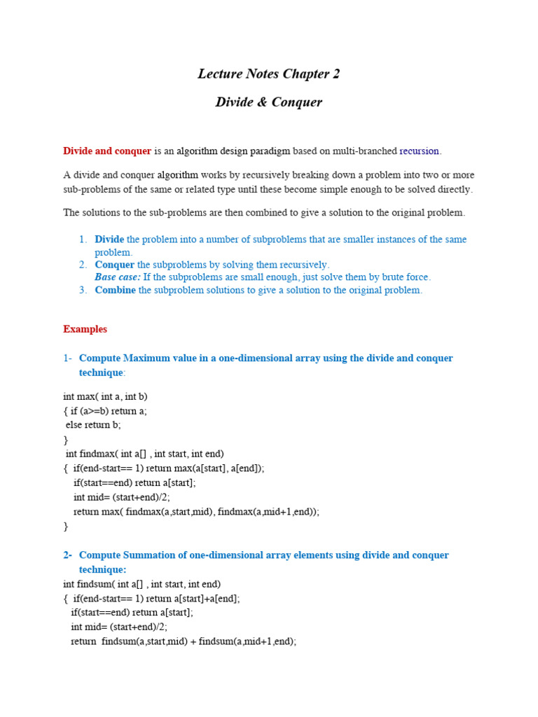 Divide and Conquer Algorithms Explained | PDF | Computer Science ...