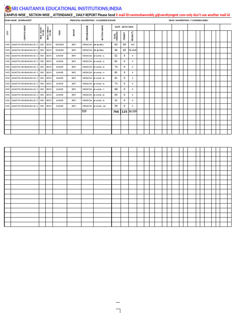 Section Wise - Attendance - Daily Format-2024-25 (Ac-3) | PDF