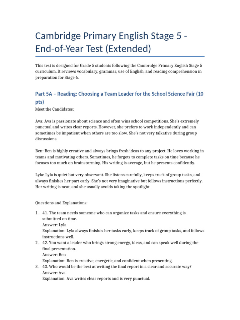 Cambridge Stage 5 English Test Guide | PDF