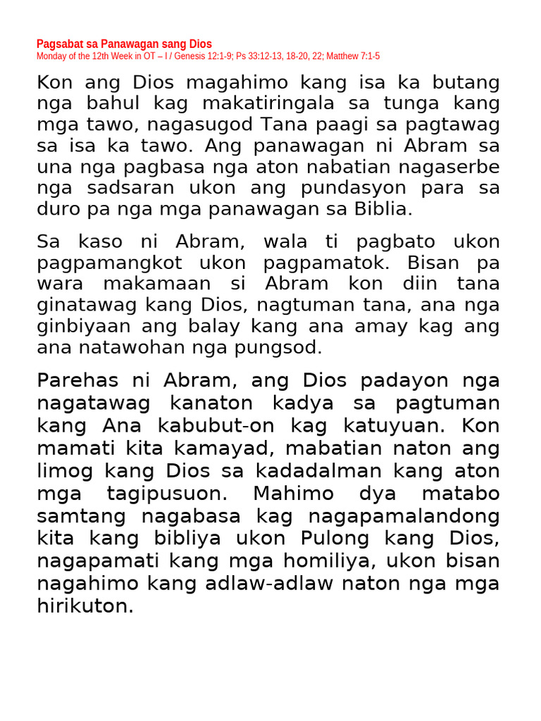 Pagsabat Sa Panawagan Sang Dios | PDF