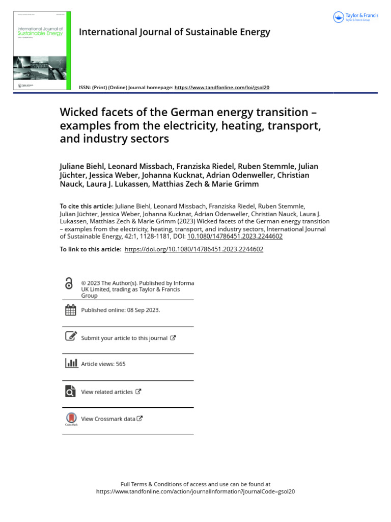 Wicked Facets of The German Energy Transition Examples From The ...