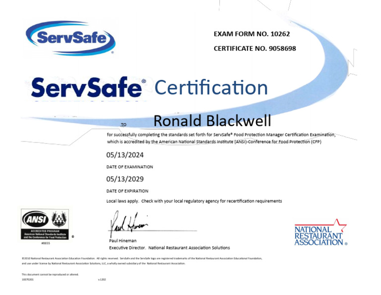ServSafe Certification Exam Results | PDF