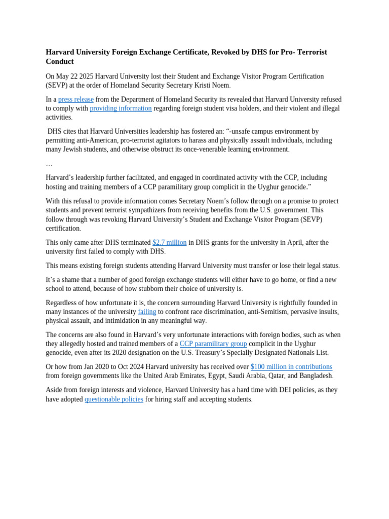 Harvard University SEVP Revocation Explained | PDF | United States ...