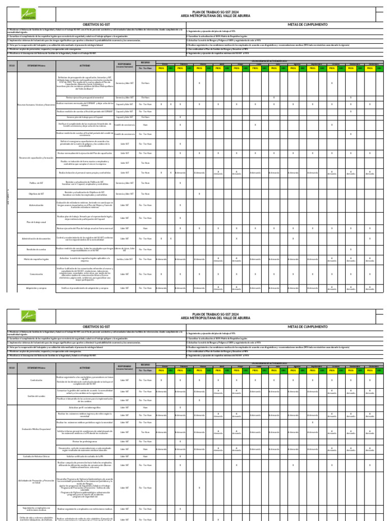 Plan de Trabajo Anual en Seguridad y Salud en El Trabajo SG-SST 2024 | PDF | Riesgo | Auditoría
