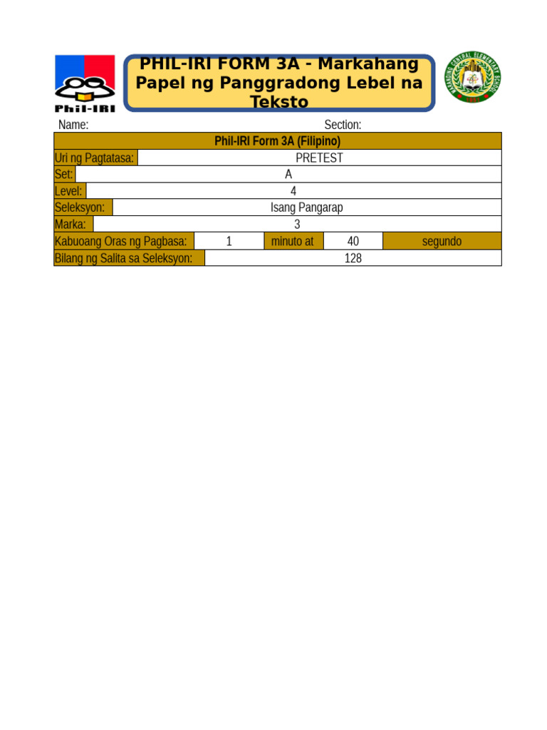 Phil-IRI Form 3A Assessment Overview | PDF | Human Communication | Learning