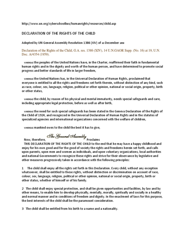 Declaration of the Rights of the Child - United Nations | Children's ...
