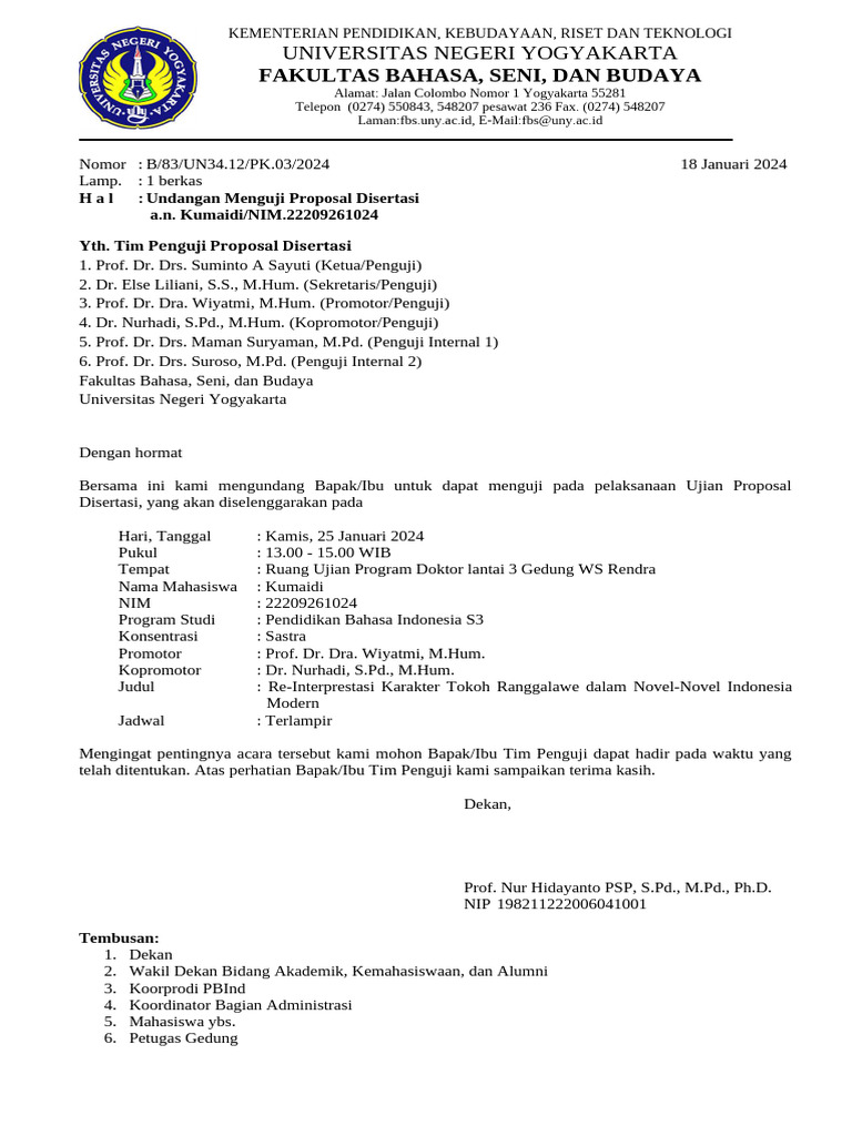 Undangan Ujian Proposal Disertasi S3 | PDF