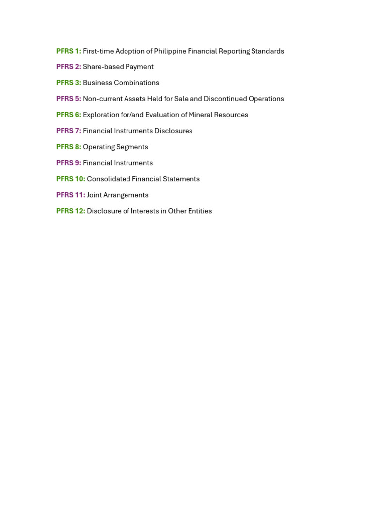 Philippine Financial Reporting Standards List | PDF