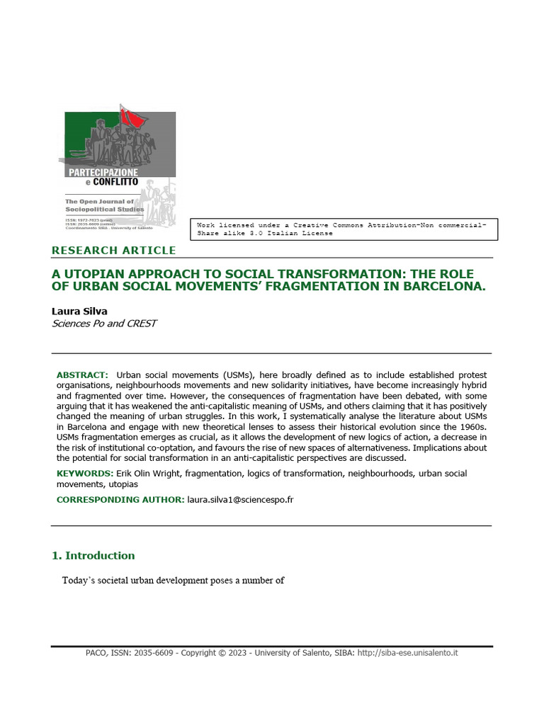 A Utopian Approach To Social Transformation - The Role of Urban Social ...