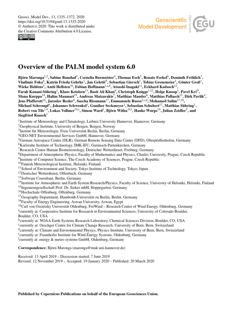 Overview of the PALM Model System 6.0 | PDF | Turbulence | Physics