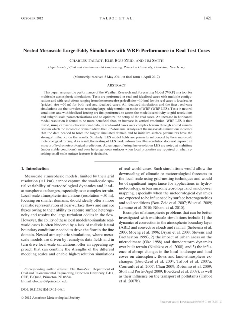 Nested Mesoscale Large-Eddy Simulations With WRF | PDF | Meteorology | Turbulence