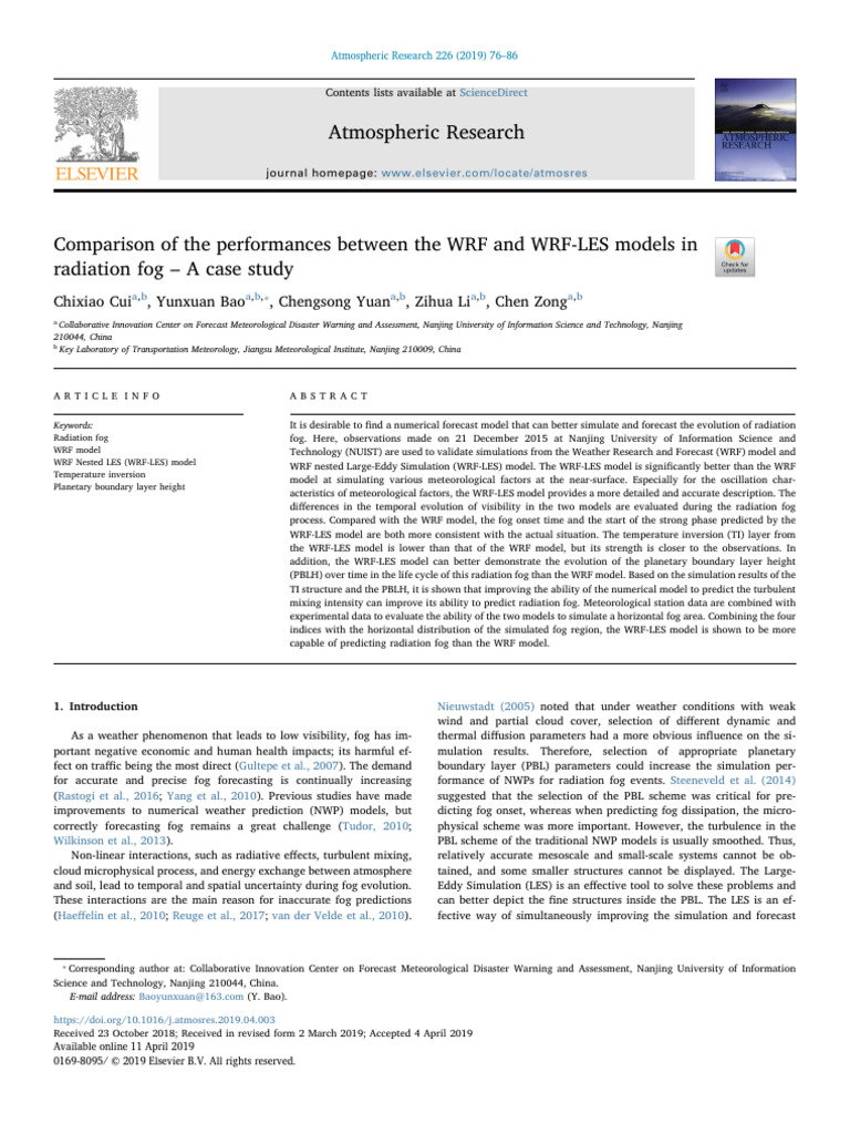 Comparison of The Performances Between The WRF and WRF-LES Models in ...