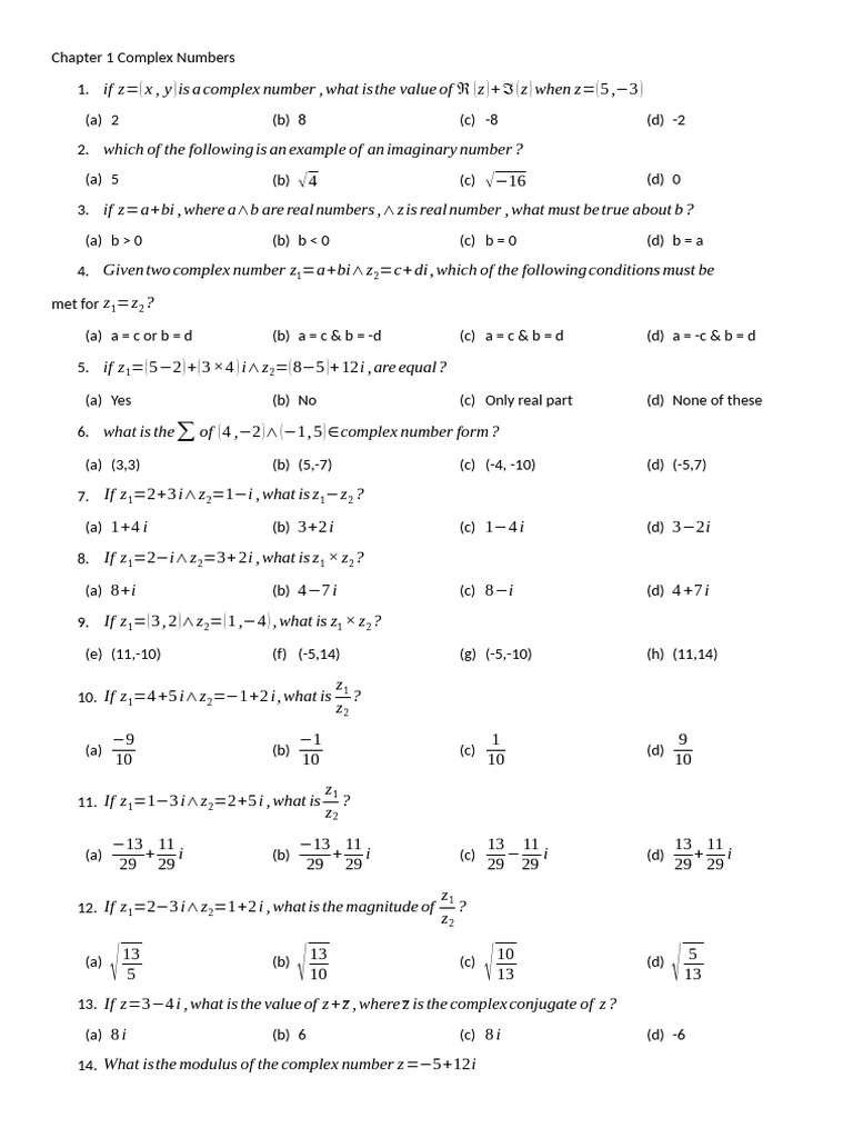 Chapter 1 Complex Numbers | PDF | Complex Number | Numbers