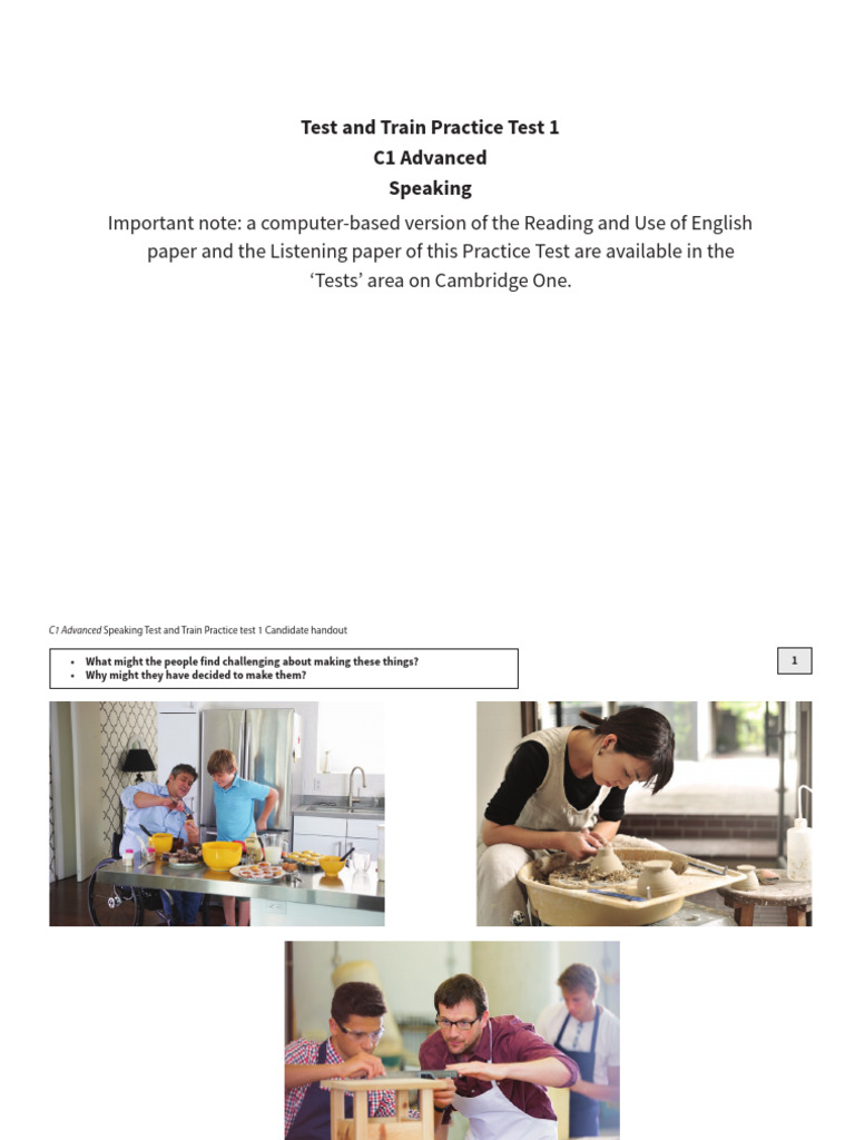 Test & Train Practice Test 1 C1 Advanced Speaking Candidate Handout | PDF