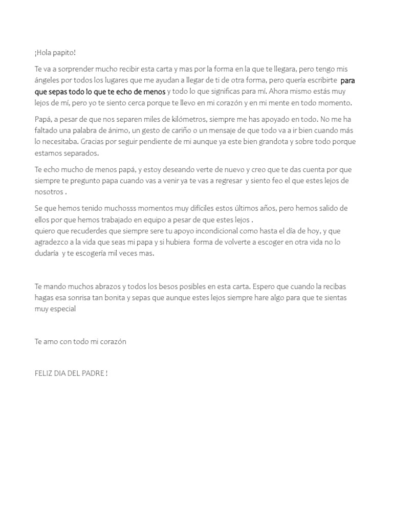 Carta de amor a papá a distancia | PDF