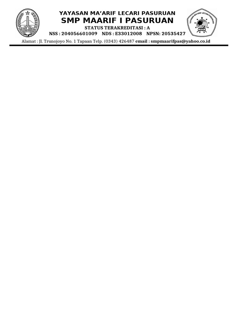 Kop Lembaga SMP Maarif Hitam Putih | PDF